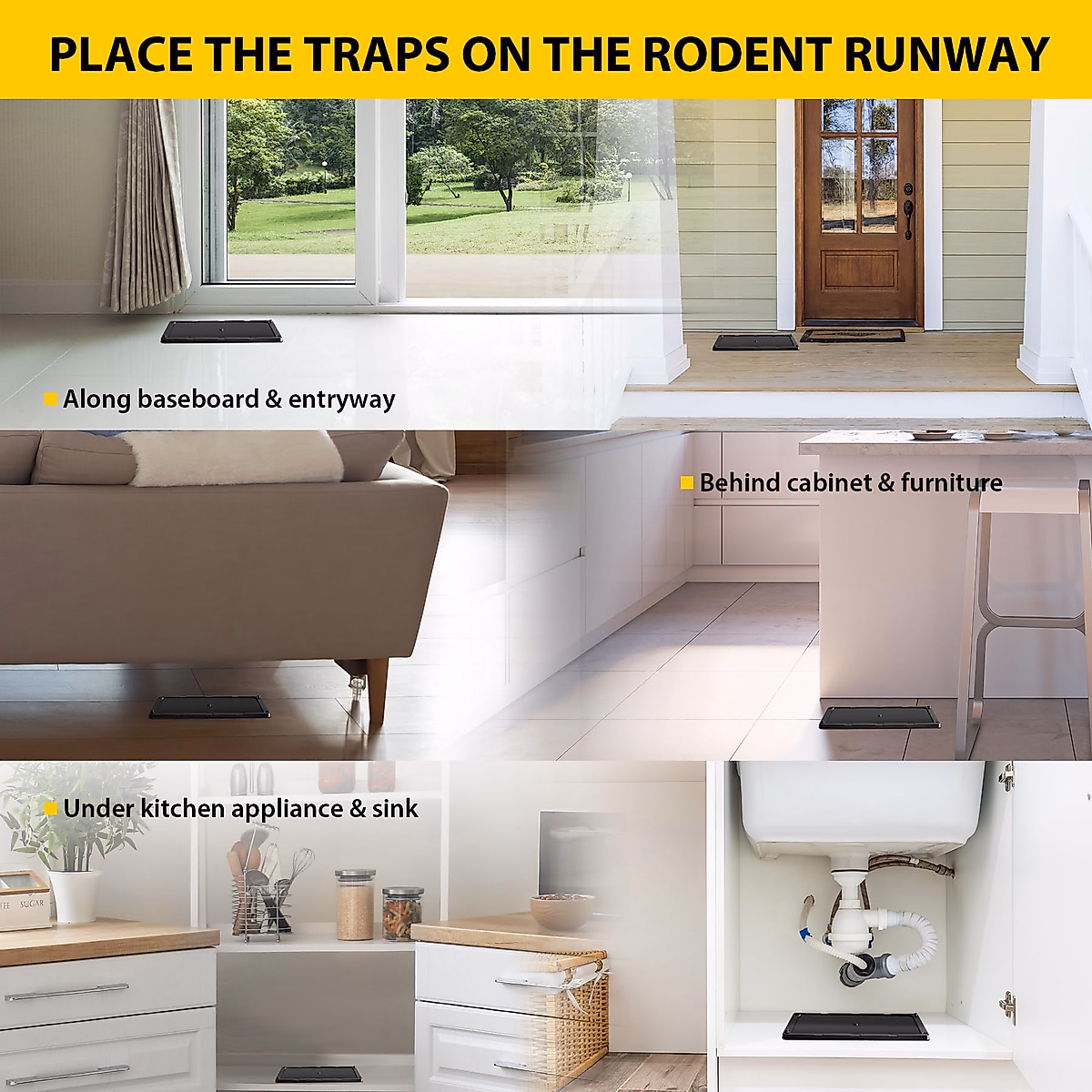 TRAP IT! Mouse Traps Indoor for Home, 12 Pack Pre-Baited Sticky Glue Traps for Mice & Rats, Larger Heavy Duty Adhesive Plastic Trays Pet Family Safe for Rodents, Snakes, Spiders, Lizards Pest Control