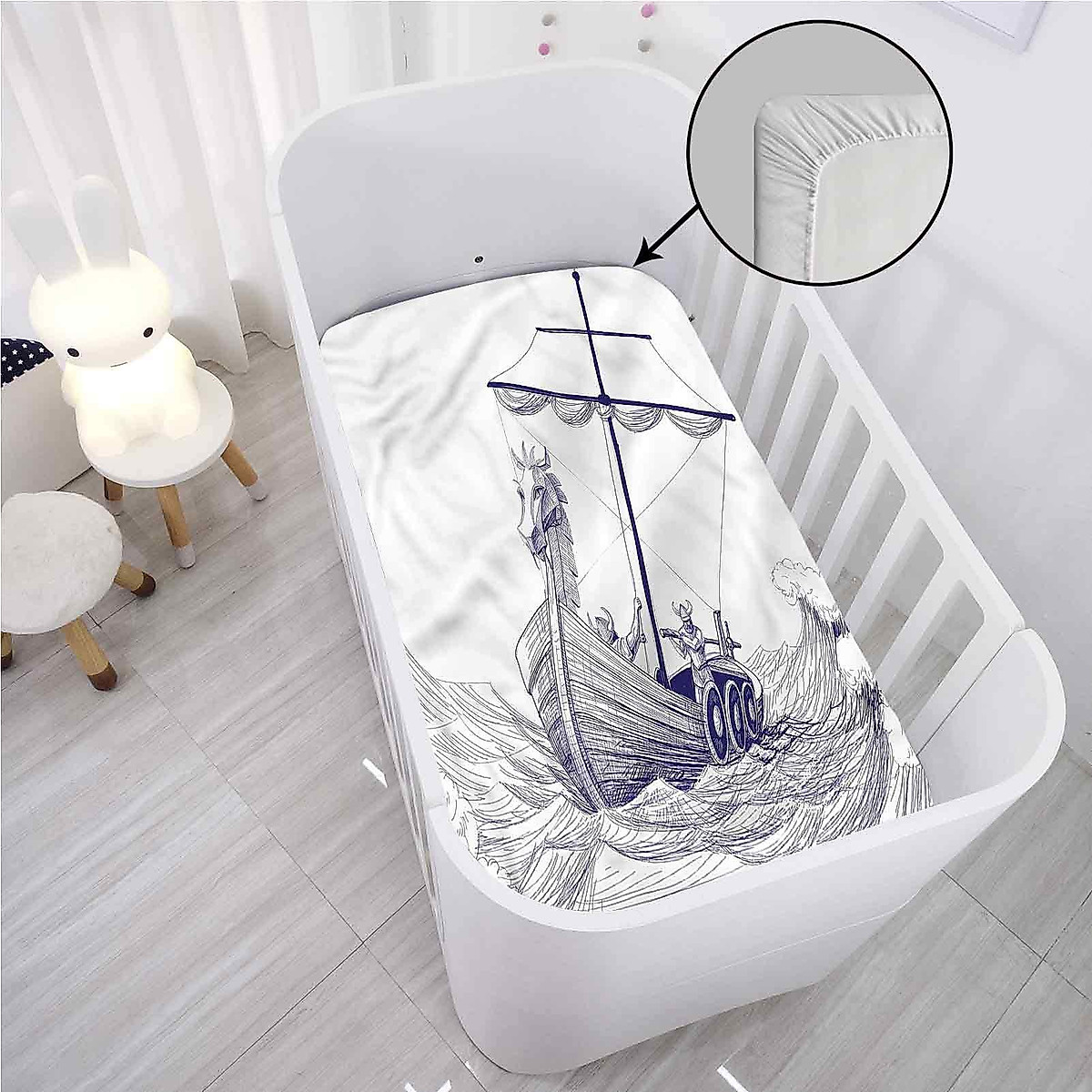 LCGGDB Viking Fitted Crib Sheet,Drakkar Long Boat Dragon Decorative Microfiber Crib Sheet Portable Crib Mattress Topper for Baby Boys Girls,Ultra Soft Jersey,Full Standard,28" x 52"