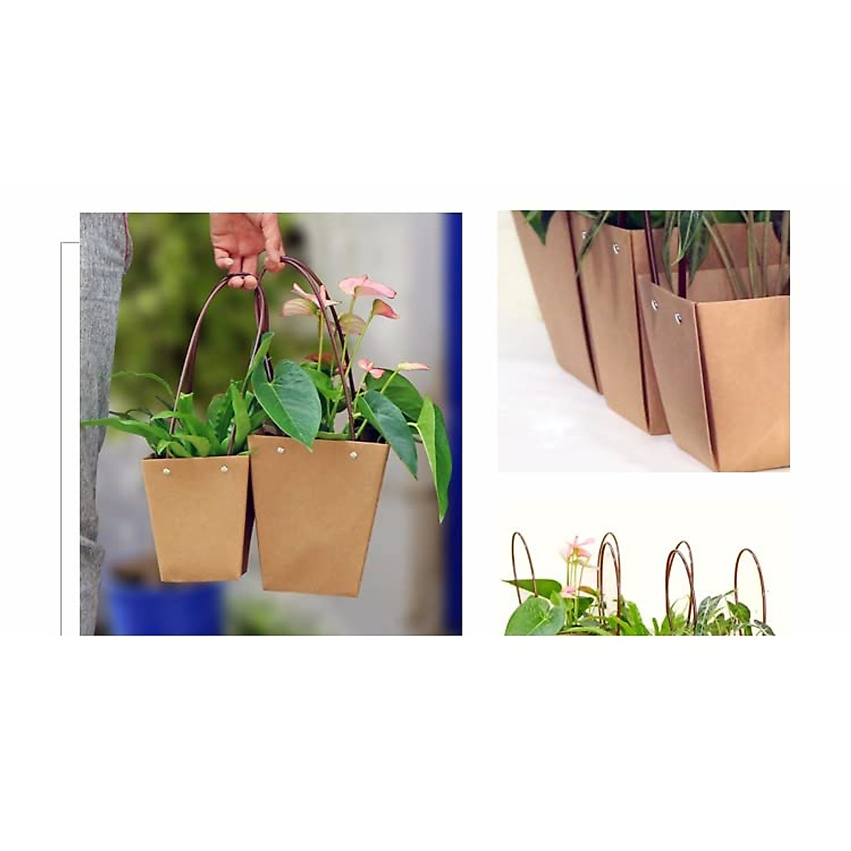 STKMELON 10Pack Kraft Paper Flower Gift Bags Bouquet Bags Box Waterproof Brown Paper Carrier Bags with Handle Tote Bags for Thanksgiving Birthday Wedding Party Favors (T2-10Pack)