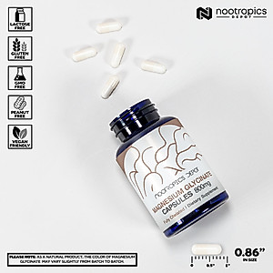 Nootropics Depot Magnesium Glycinate Capsules | 180 Count | Mineral Supplement | Magnesium Supplement | Supports Heart, Muscle, Nerve, and Bone Health