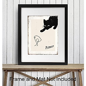 Pablo Picasso Wall Art & Decor - Cat Wall Decor - Cute Cat Lover Gifts for Women - Abstract art Minimalist Mid-century modern Line art - Gallery Wall Art - Rustic Black cat Home Decor - Picasso Poster