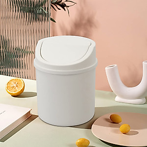 Lesbin 0.5 Gallon Plastic Tiny Trash Can with Swing Lid, Mini Desktop Waste Can, White