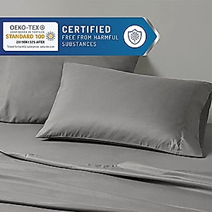 DEGREES OF COMFORT Coolmax Cooling Sheets | Queen Size Bed Sheet Set for Hot Sleepers | Soft Fabric with Deep Pocket, Grey-4PC