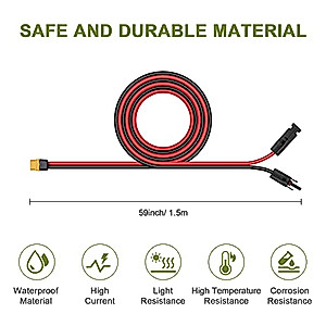 ALLPOWERS MC-4 Female and Male Connector to XT60 Adapter Cable, Compatible with All MC-4 Output Solar Panels and ECO River/Delta Solar Generators (XT60 Input)