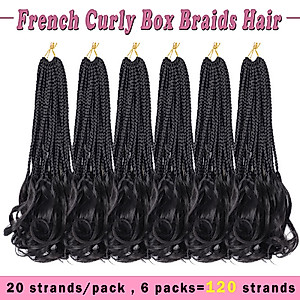 French Curl Crochet Braids 14 Inch 6 Packs Crochet Box Braids With Curly Ends Goddess Box Braids Crochet Hair Pre Looped French Curl Braiding Hair for Women (#1B)