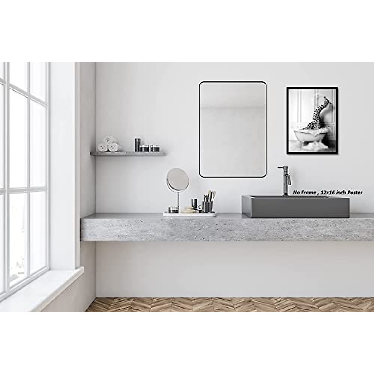 Funny Bathroom Decor Giraffe Animals Bathtub Poster–Unframed (12 x 16 Inch)– Bathroom Wall Decor, Black and White Bathroom Decor, Giraffe Wall Art Photo Pics Poster Funny Bathroom Modern Cute Chic Cool Unique Bathroom Sign