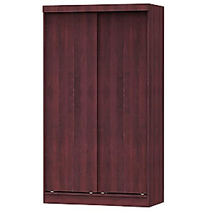 Better Home Products Modern Wood Double Sliding Door Wardrobe Mahogany