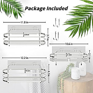 TreeLen 3 Pk-Adhesive Shower Shelves, Shower Wall Caddy, Bathroom Shower Organizer-Stainless Steel