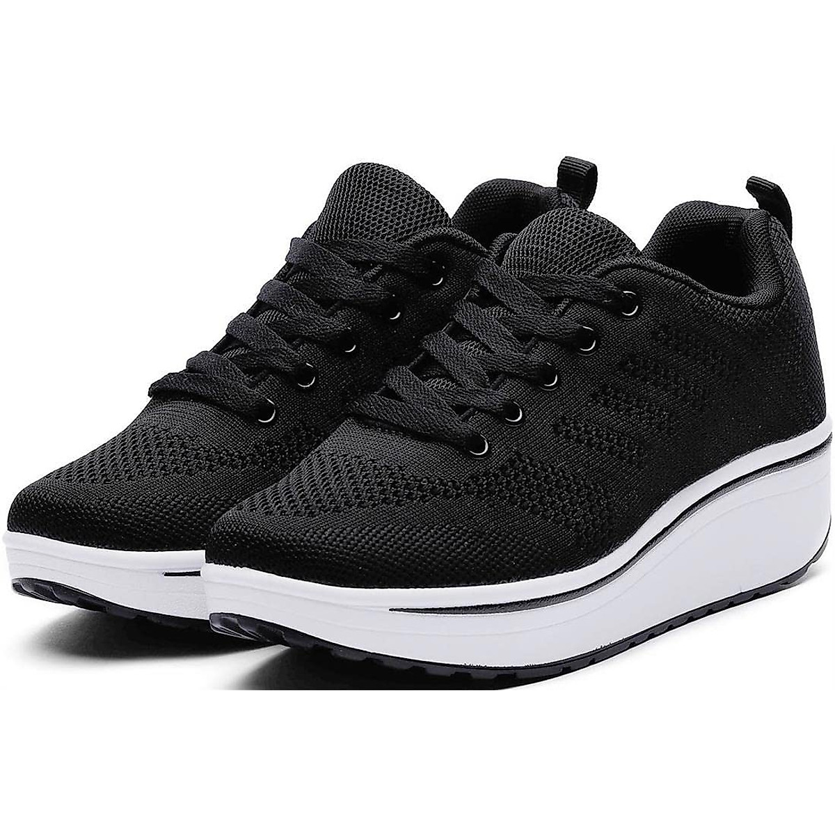 PPXID Women's Platform Fashion Sneakers Breathable Mesh Walking Shoes Lightweight Non Slip Running Shoes-Black 12 US Size