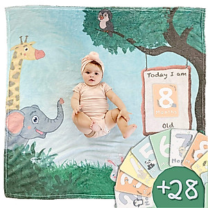 Linda's Essentials Baby Milestone Blanket for Baby Boy and Girl Includes 28 Milestone Cards - Unisex Animal Themed Perfect Baby Monthly Milestone Blanket Boy and Girl (Jungle Themed)
