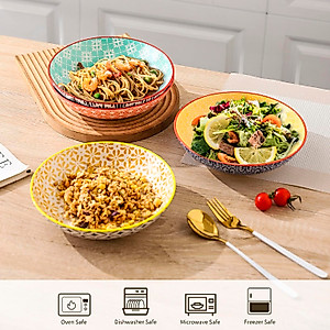 KOLLOV Pasta Bowls, 33oz Large Salad Bowl, Stoneware Serving Bowl Plates Set of 4 for kitchen, 8.5" Wide Bowl Dishes for Pasta, Soup, Fruit, Microwave Safe