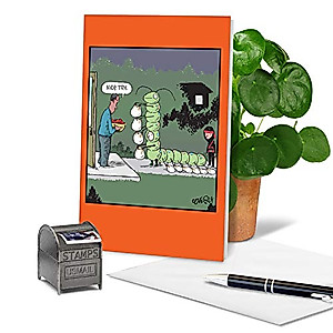NobleWorks - Happy Halloween Card Funny - Fun Cartoon Humor, Spooky Greeting Notecard with Envelope - Caterpillar Trick C3394HWG