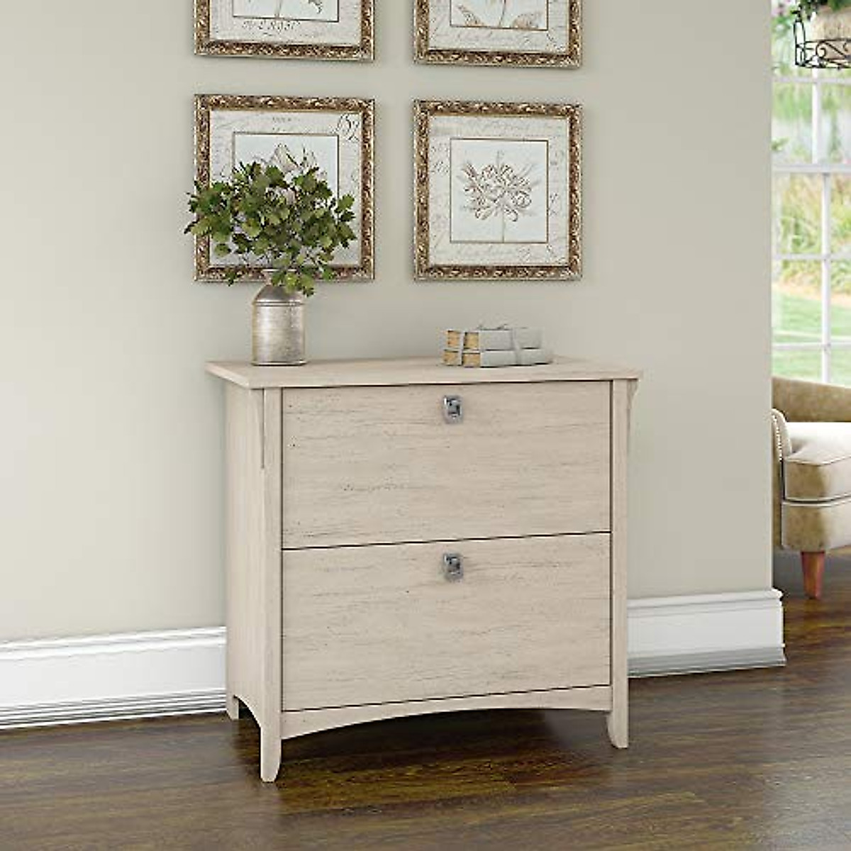 Bush Furniture Salinas Lateral 2 Cabinet Filing Drawer | Home Office Storage Organizer, Antique White