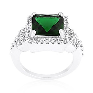 Kate Bissett Halo Style Engagement Ring with 10mm Princess Cut Emerald Green and Round Cut Clear CZ (9) Size 9