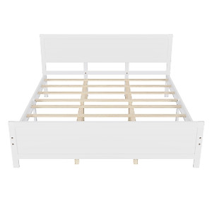 JULYFOX Wood Bed Frame King Size, White Color Solid Pine Wood Platform Bed with Headboard Footboard 600 lbs Heavy Duty No Box Spring Needed(White-2, King)