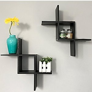 Greenco Criss Cross Intersecting Floating Shelf, Easy-To-Assemble Floating Wall Mount Shelves for Bedrooms and Living Rooms, Espresso Finish