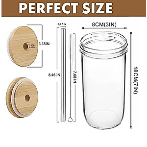 Benestanti 4 pcs 24 oz Glass Cups With Bamboo Lids and Straws,Reusable Boba Cup Smoothie Cup Mason Jar Drinking Glasses Iced Coffee Cup Glass Tumbler with Straw and Lid for Bubble Tea,Juice,Gift