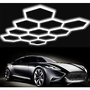 SENKOYU DIY Plug in Hexagon LED Garage Light for Workshop Gym Detail Shop, Size Customizable Hexagonal Honeycomb Grid System (11 Hexagonal Grid System)
