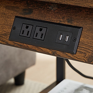 CANJUXK Side Tables with Charging Station, Set of 2 End Tables with USB Ports and Outlets, Nightstands for Living Room, Bedroom, Plug-in Series, Rustic Brown