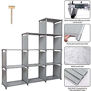 EmemuCo 9 Cube Storage Grey 9 Cube Bookcase Organizer - 9 Shelf Cube Organizer Grey - DIY Bookcase Organizer with Hammer