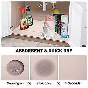 Under Sink Mat for Kitchen Waterproof ,34*22" Reusable Under Sink Mat Liner ,Absorbed Water,Rubber Backed,Non Slip,Quick Dry, can be Cropped,Durable Sink mat to Protect Cabinets, Machine Washable