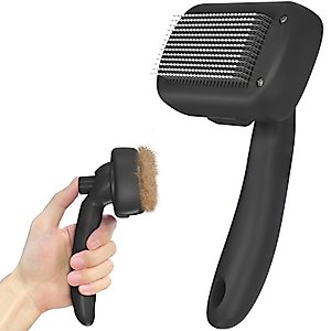 Dipoo Self Cleaning Shedding Brush - Skin Friendly Grooming Tool for Dogs, Cats, and Puppies, Deshedding and Hair Removal for Long and Short Haired Pets, Black