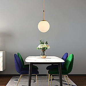 THINKBEEST White Globe Pendant Light Fixture with Glass Lampshade, Gold Decor Hanging Lamp, Minimalist Style Hanging Light E26/E27 Base, 59in Wire Adjustable Chandelier for Living Room, Foyer