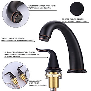 WOWOW Widespread Bathroom Faucet Oiled Rubbed Bronze Bathroom Sink Faucet 3 Hole Vanity Faucet 2 Handle Basin Faucet 8 Inch Mixer Tap with Pop Up Drain and Supply Hose