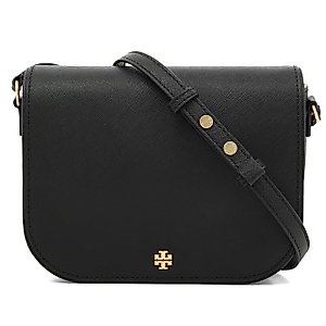 Tory Burch Emerson Womens Saffiano Leather Crossbody Bag (Black)