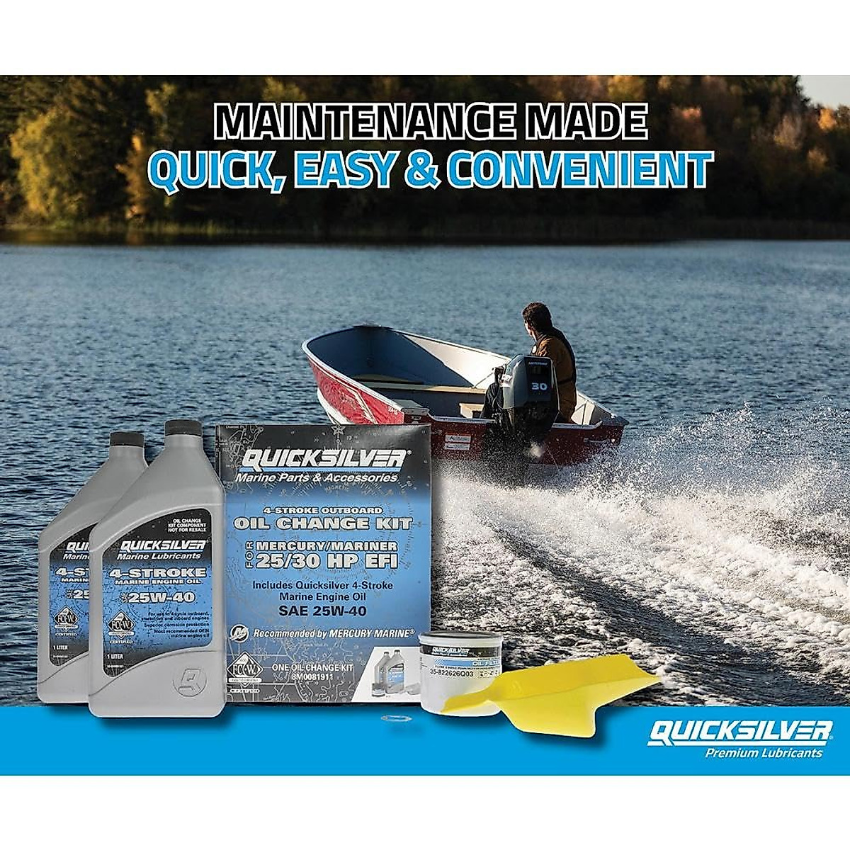 Quicksilver 25W-40 Oil Change Kit for 4-Stroke 25hp and 30hp Mercury EFI outboards