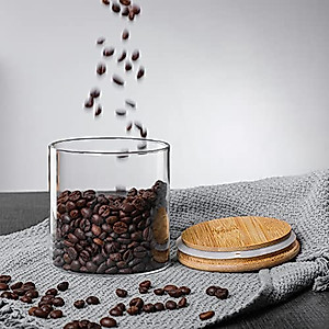 MOLFUJ 960 ML / 32 FL Oz Glass Storage Container with Wood Lid, Stackable Clear Decorative Organizer Bottle Canister Pantry Jar with Air Tight Wooden Lid for Food, Coffee, Candy, Sugar, Salt, Tea