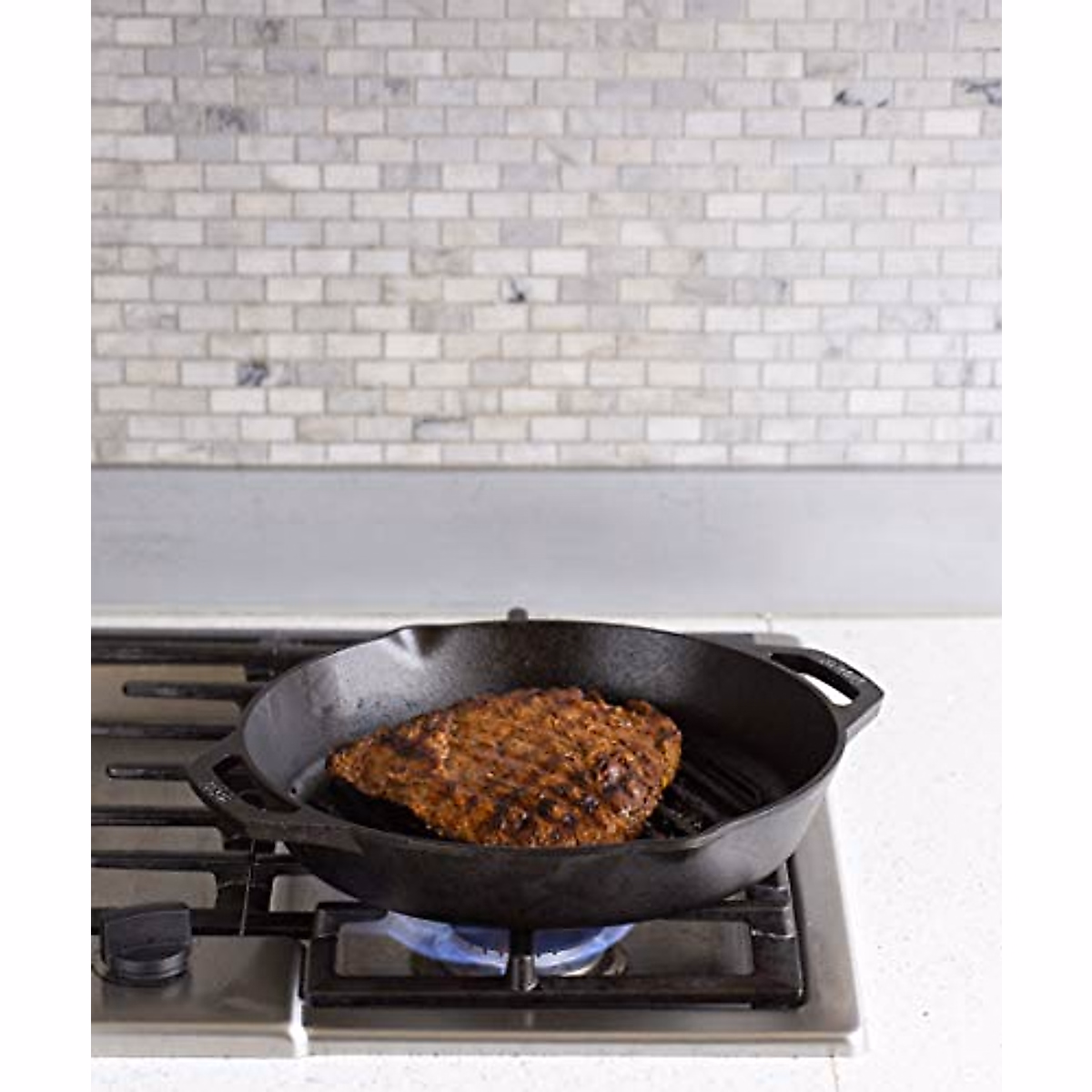 Lodge 12" Cast Iron Dual Handle Grill Pan, Black