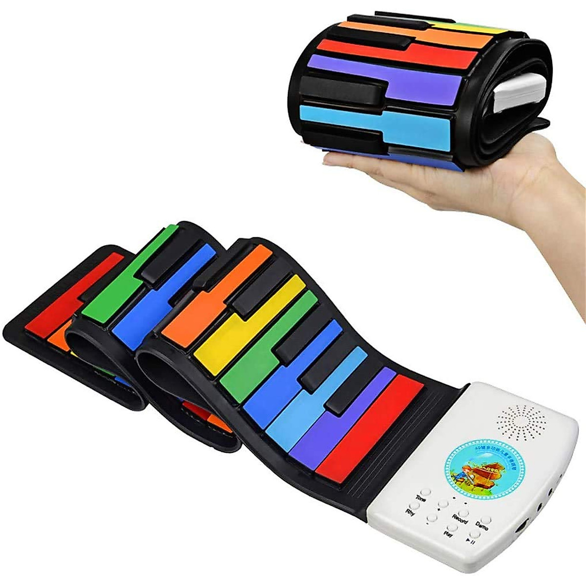 Roll Up Piano 49 Keys Portable Upgrade Rechargeable ElectronicPiano Keyboard for Kids/Beginners Rainbow