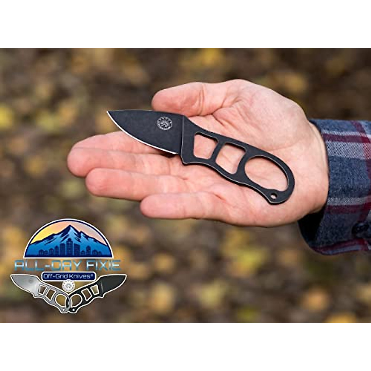 Off-Grid Knives - Compact EDC Fixed Blade Knife with Cryo D2 Steel, Paracord Rope, Neck Knife, Belt Clip, Scout & Vertical Carry, Kydex Sheath (Blackout)