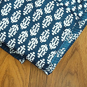 Quilted Blue Patchwork Cotton Throw Blanket Indian Decorative Super Soft Warm Blanket for Sofa Couch 50 x 60 Inches