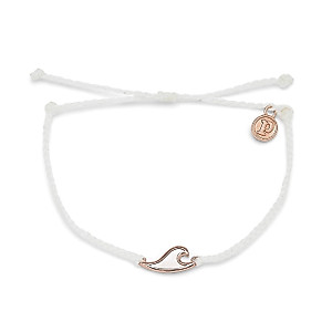 Pura Vida Rose Gold Mother of Pearl Wave Bracelet - 100% Waterproof, Adjustable Band - White