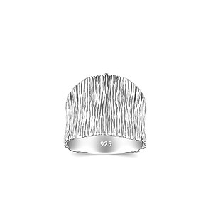 MINDDHA 925 Sterling Silver Women's Statement Ring- Handmade Silver Chunky Ring, Thick Wide Silver Ring for Women, Designer Large Ring, Silver Hammered Ring, Statement Jewelry for Women, 17mm Width - Size 9