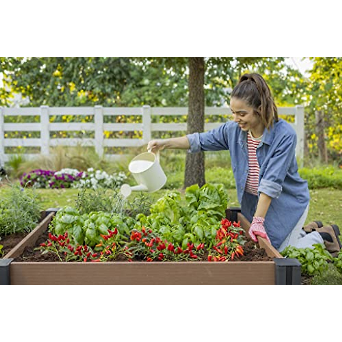 Keter Vista Modular Raised Garden Bed Durable Outdoor Planter for Vegetables Flowers, Herbs, and Succulents, Brown