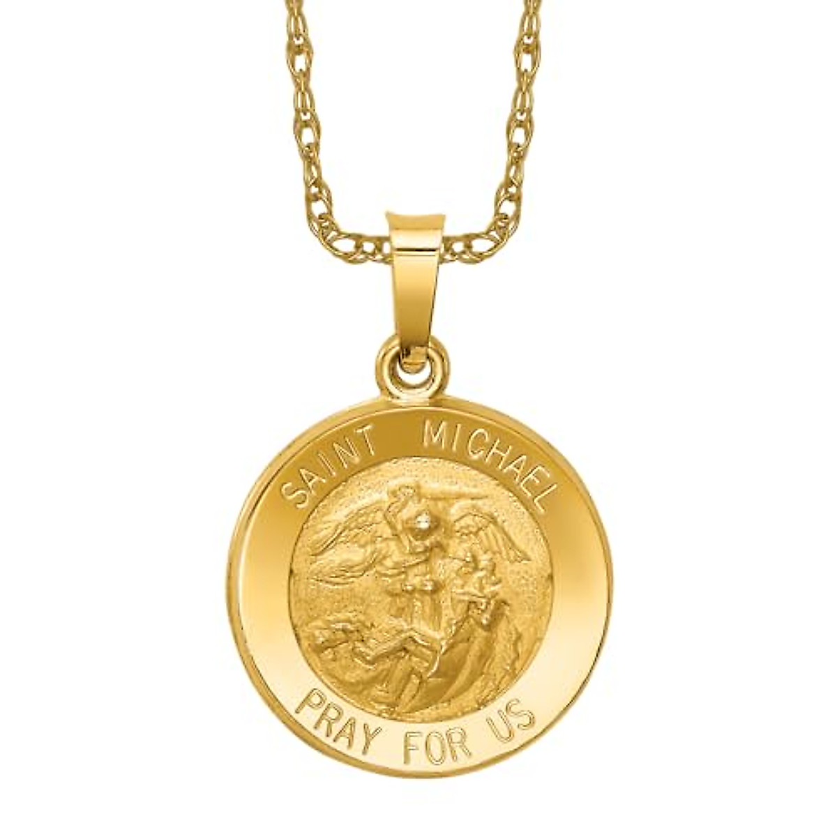 IceCarats 14K Yellow Gold Saint Michael Medal Protects Us Patron Archangel Guardian Angel Necklace Christian Religious Pendant Faith Charm 22mm x 15mm Only