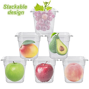 Oungy 8 Pack Clear Plastic Food Pans Plastic Clear Food Pan with Capacity Indicator 1/6 Size 6 Inch Deep Restaurant Commercial Hotel Pans for Fruits Vegetables Corns Beans
