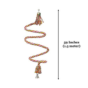 SunGrow Rope Perch for Hamsters, Sugar Gliders, Reptiles, 59” Long, Spiral Design with Jingling Bell, Vibrant Handmade Chew Toy