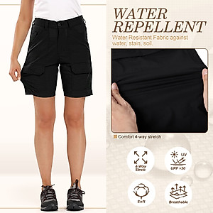 Jessie Kidden Womens Stretch Cargo Hiking Shorts Quick Dry Elastic Waist 7" Casual Shorts for Women Black