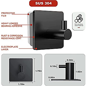 Matte Black Towel 5 Packs Hooks Bathroom Coat Hook Stainless Steel for Towel Robe,Clothes Cabinet Closet Wall Hook for Bedroom Kitchen Hotel Pool.