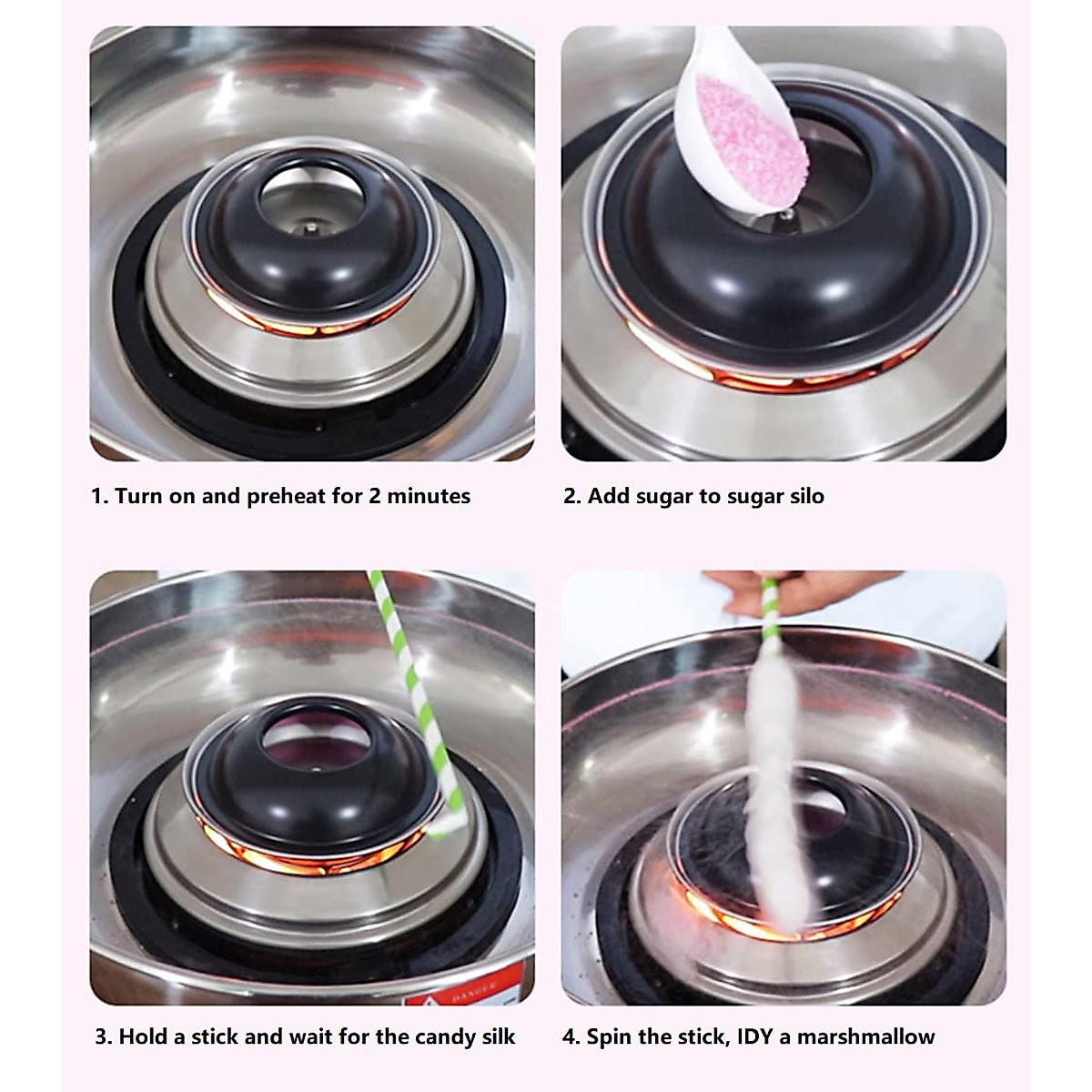 DiiDa Candy Floss Machine Easy Clean Cotton Candy Machine Maker 420W for Birthday Parties, Children's Day and Christmas Day