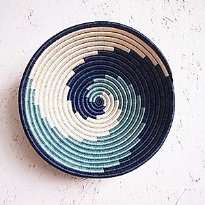 African Basket- Rususa/Rwanda Basket/Woven Bowl/Sisal & Sweetgrass Basket/Blues, White