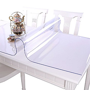 NECAUX Custom Multisize 1.5mm Thick Clear PVC Table Cover Protector - 24 x 48 Inch Water Resistant Plastic Rectangular Vinyl Non-Slip Desk Pad for Coffee Table/Writing Desk