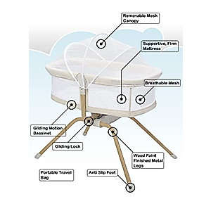 Primo Little Cloud Gliding Bassinet, Portable Folding Bassinet with Travel Bag and Removable Canopy