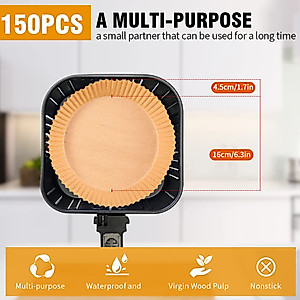 150PCS Air Fryer Disposable Paper Liner, Nantala Round Air Fryer Paper Liners, Parchment Paper Non-Stick, Water-proof, Food Grade Paper Liner for Baking Roasting Microwave (6.3 Inch)