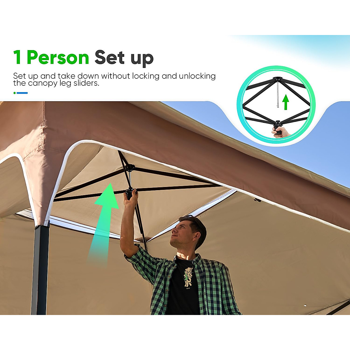 Quictent Pop up Gazebo Canopy 12 x 12, One Person Set up Portable Instant Folding Shelter, Outdoor Canopy Tent with Extra Shade for Backyard, Patio, Party - Tan&Brown