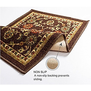 Well Woven Non-Slip Rubber Back 18" x 31" Doormat Rug Timeless Oriental Brown Traditional Classic Sarouk Thin Pile Machine Washable Indoor Outdoor Kitchen Hallway Entry